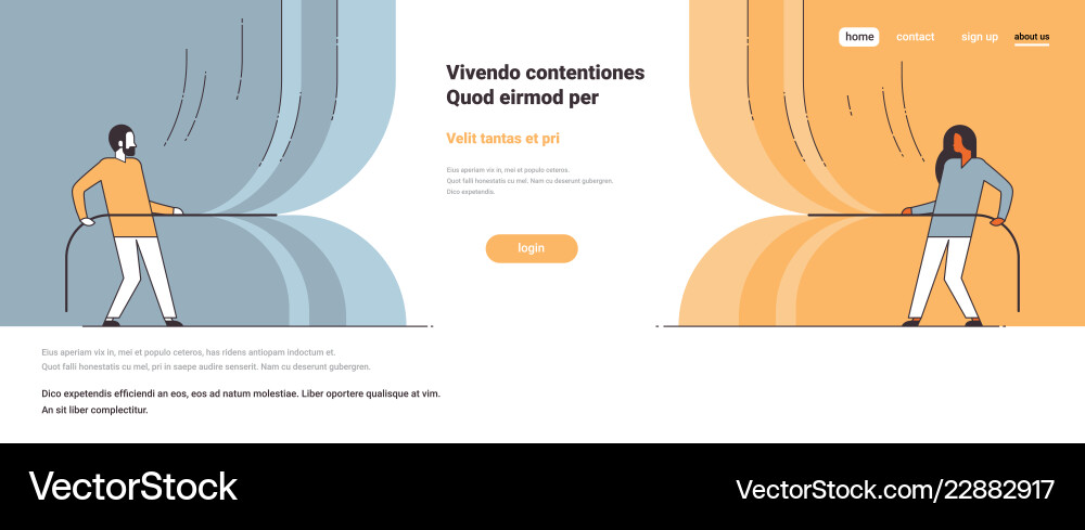 Mix race couple pulling rope opening grand Vector Image