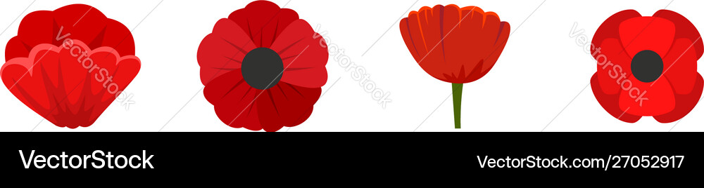 Poppy flowers icon set flat style Royalty Free Vector Image