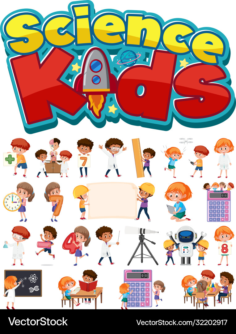 Science kids logo and set children Royalty Free Vector Image