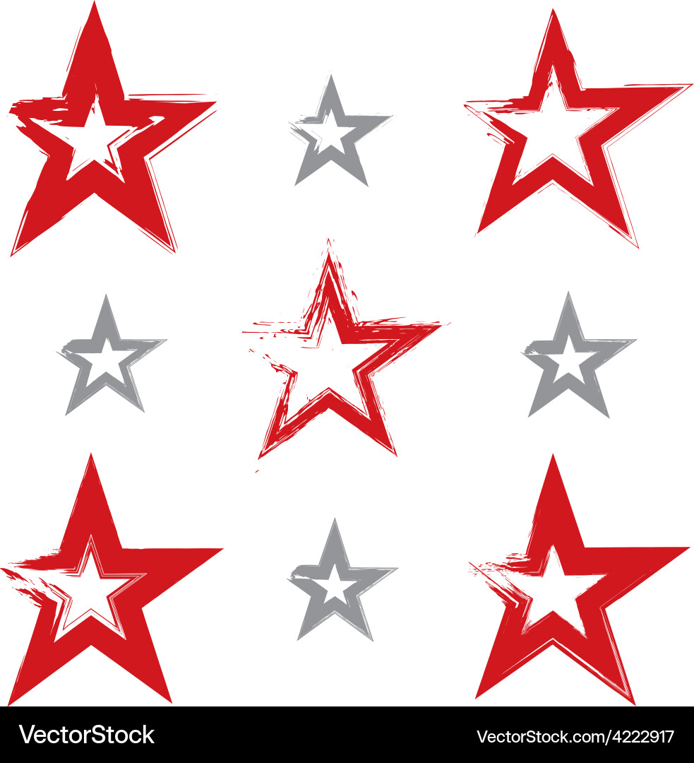 Set hand-drawn soviet red star icons scanned Vector Image