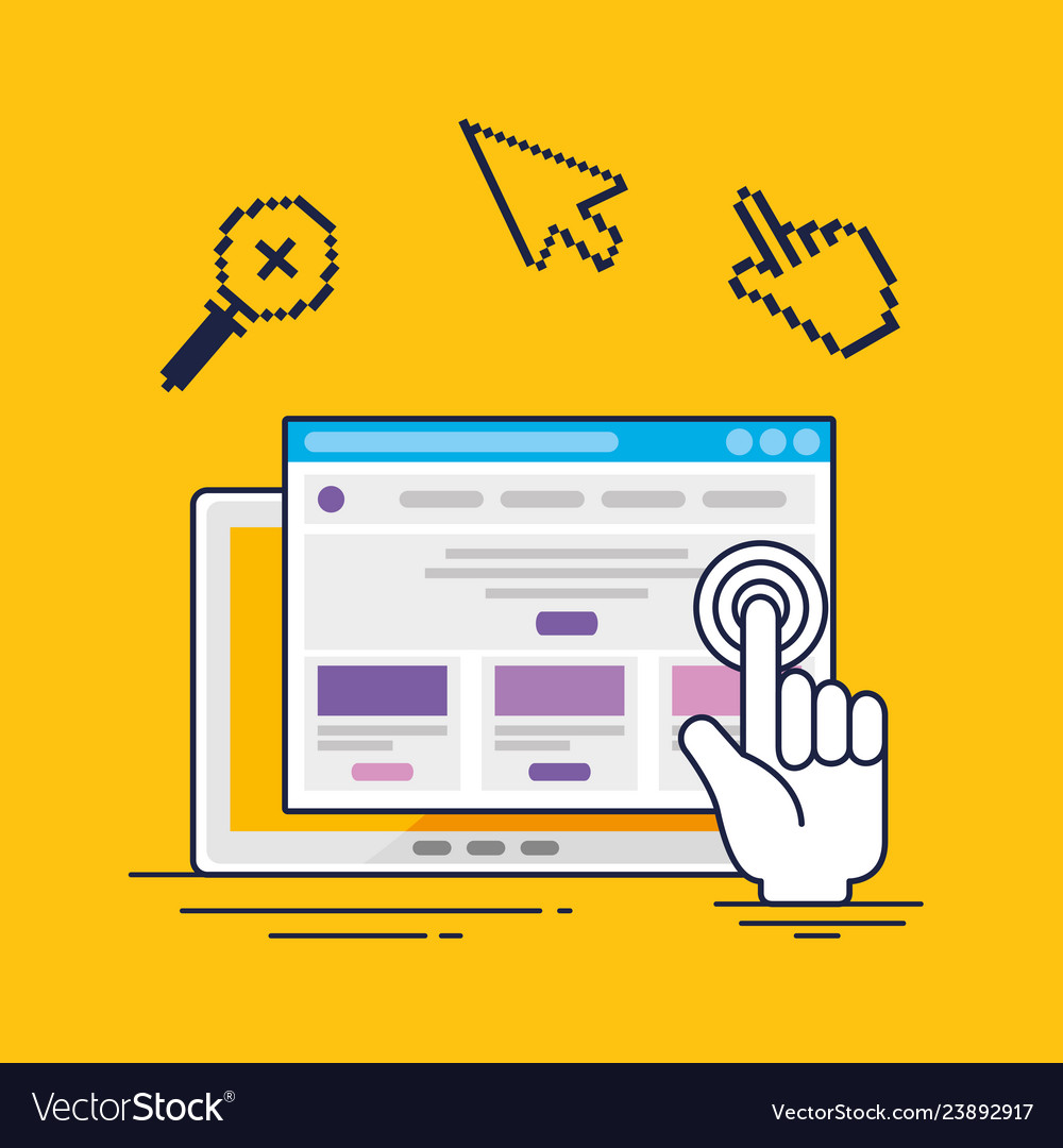 Tablet with hand pointer cursor and website Vector Image