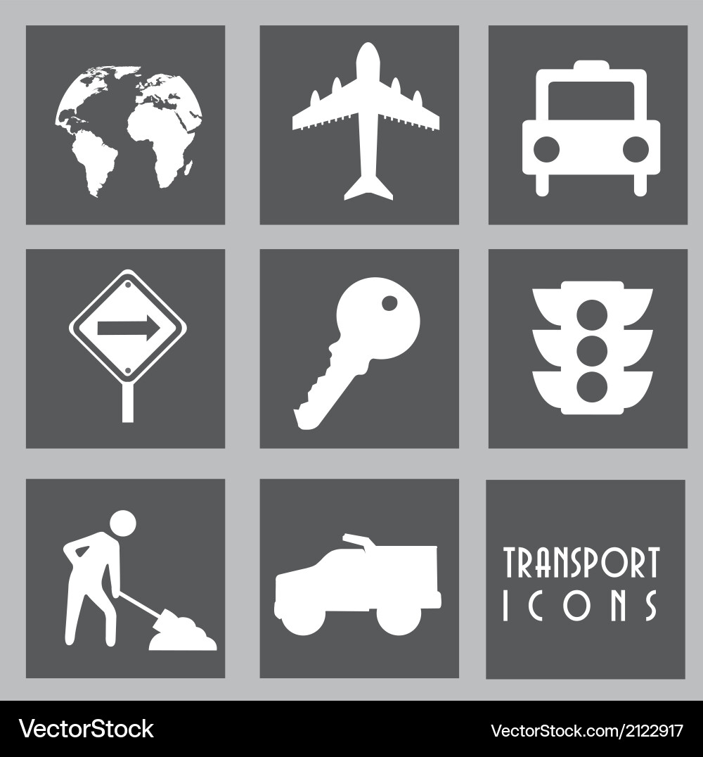 White transport icons over gray background Vector Image