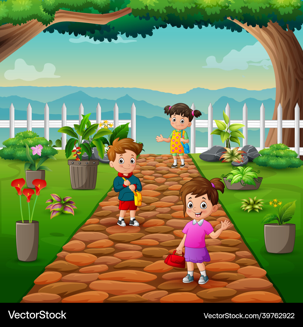 Cartoon the school children passing through Vector Image