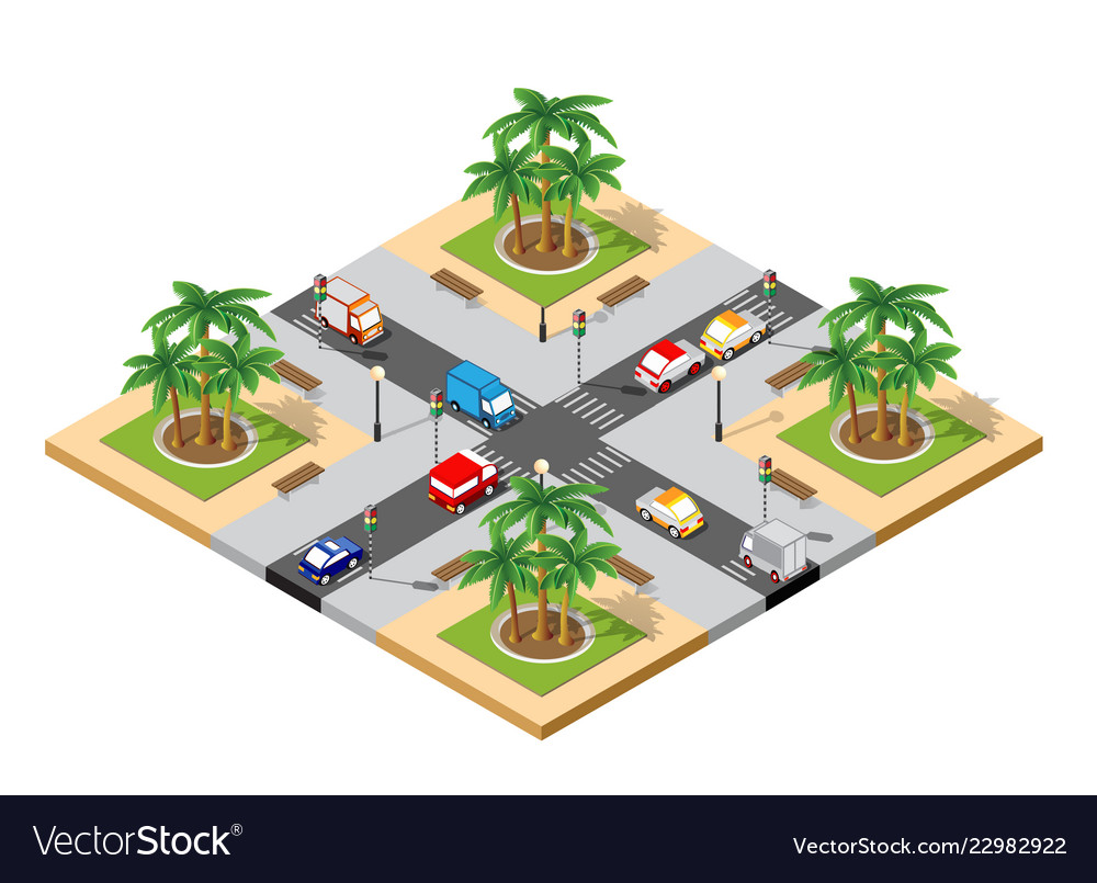 City isometric 3d intersection Royalty Free Vector Image