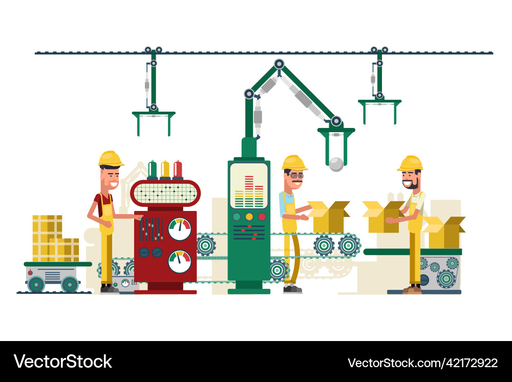 Factory production conveyor belt with working Vector Image