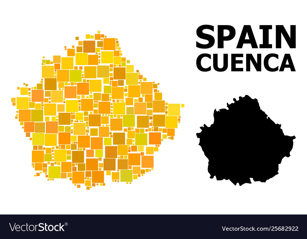Gold square mosaic map cuenca province Royalty Free Vector