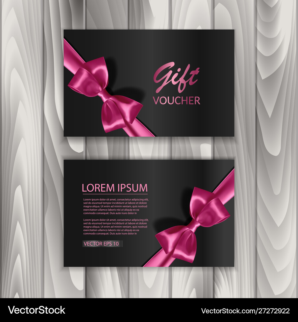 Set shiny gift voucher with realistic pink bow Vector Image