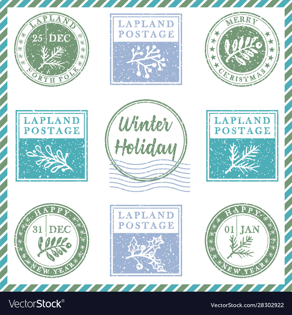 Set vintage textured grunge christmas stamp Vector Image