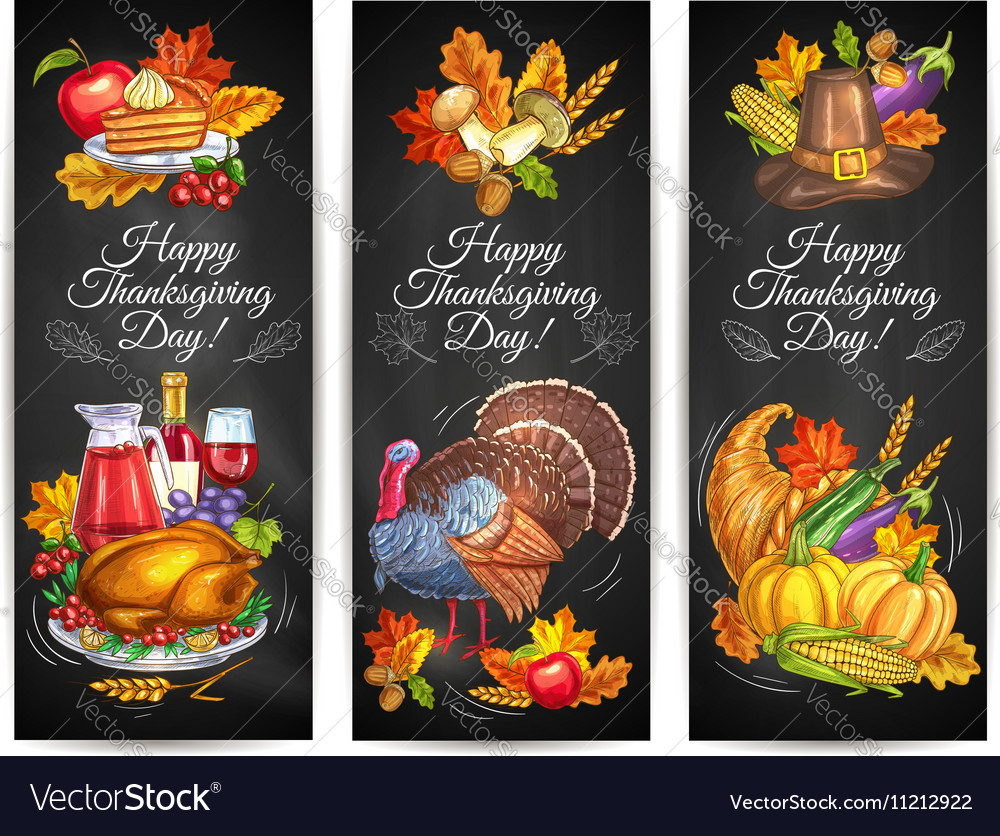 Thanksgiving day greeting banners posters Vector Image