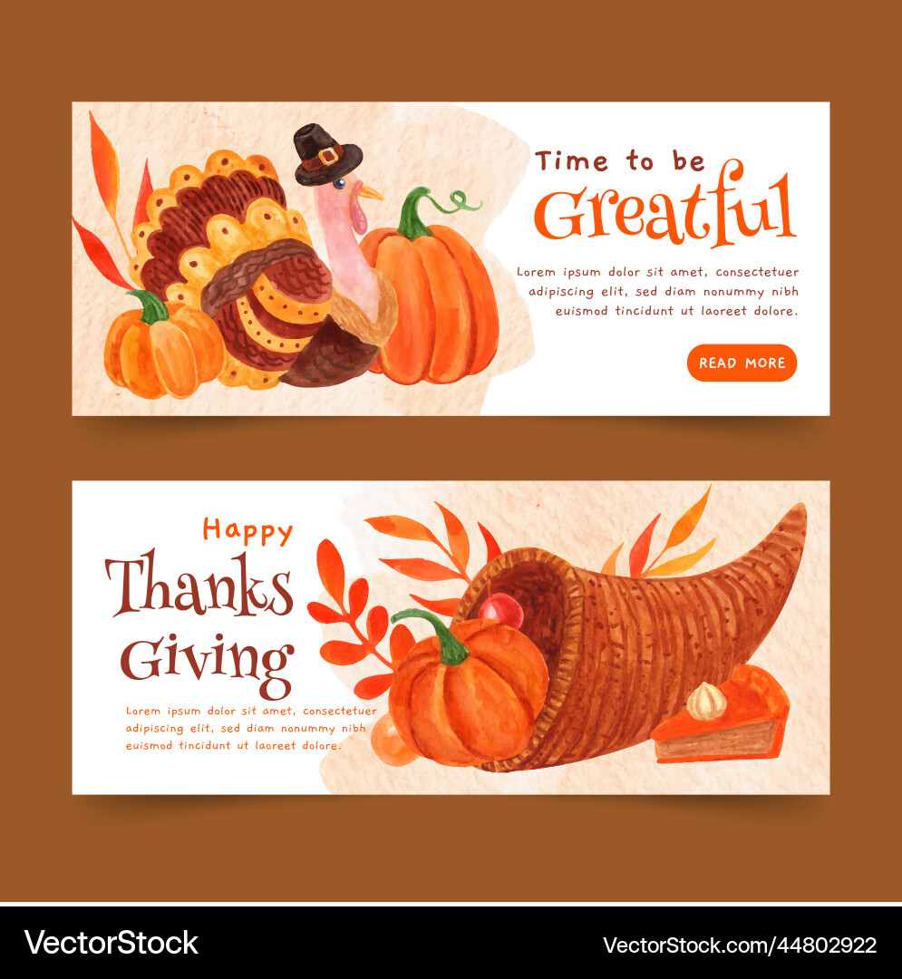 Watercolor thanksgiving horizontal banners set Vector Image