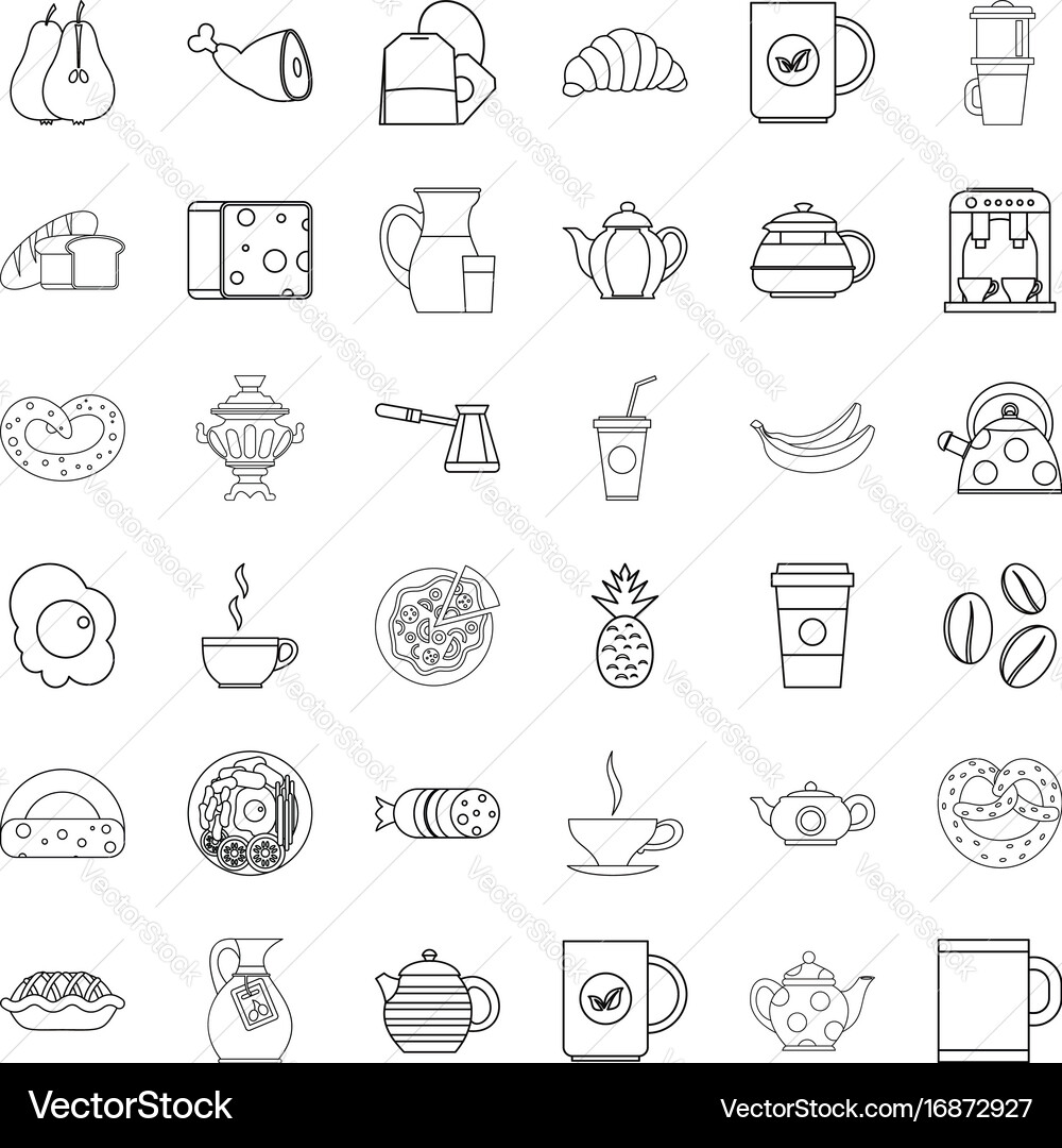 Breakfast icons set outline style Royalty Free Vector Image