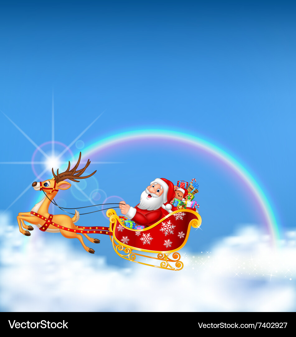 Happy santa in his christmas sled being pulled Vector Image
