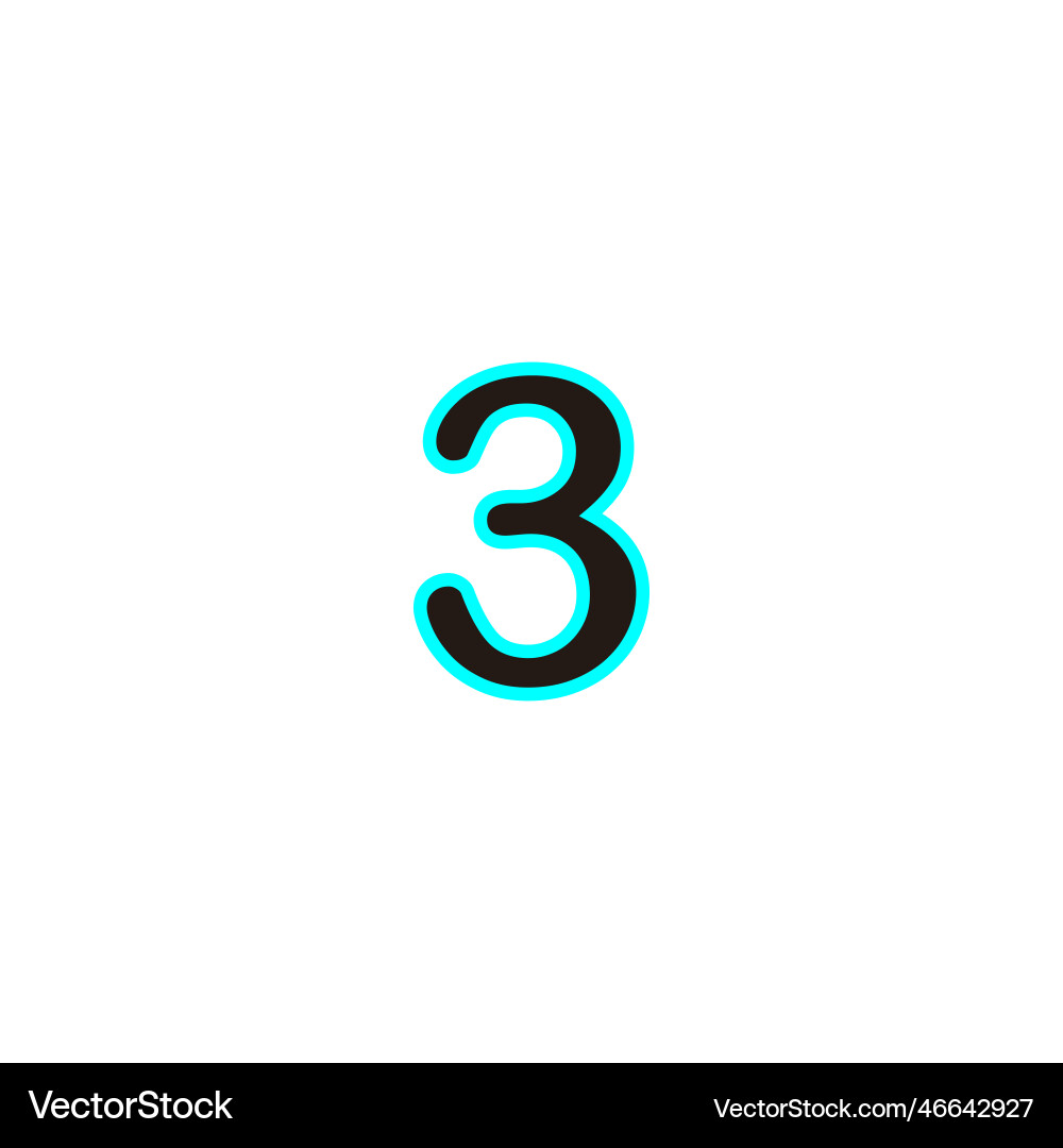 Number 3 bulb blue neon geometric symbol simple Vector Image