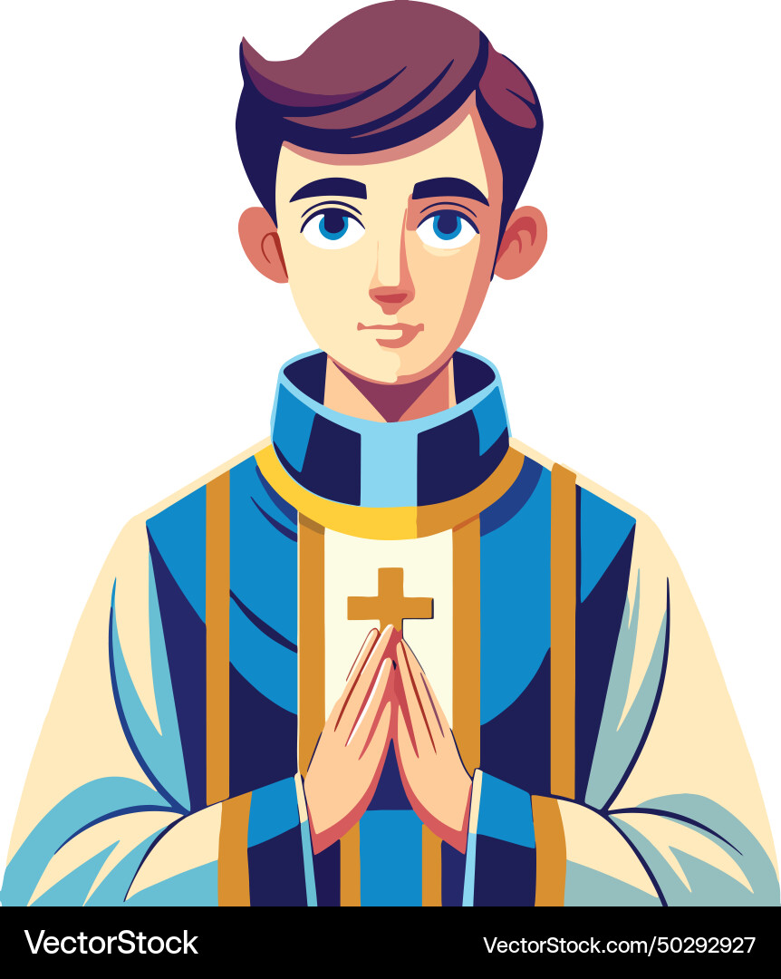 Young priest with hands joined in prayer Vector Image