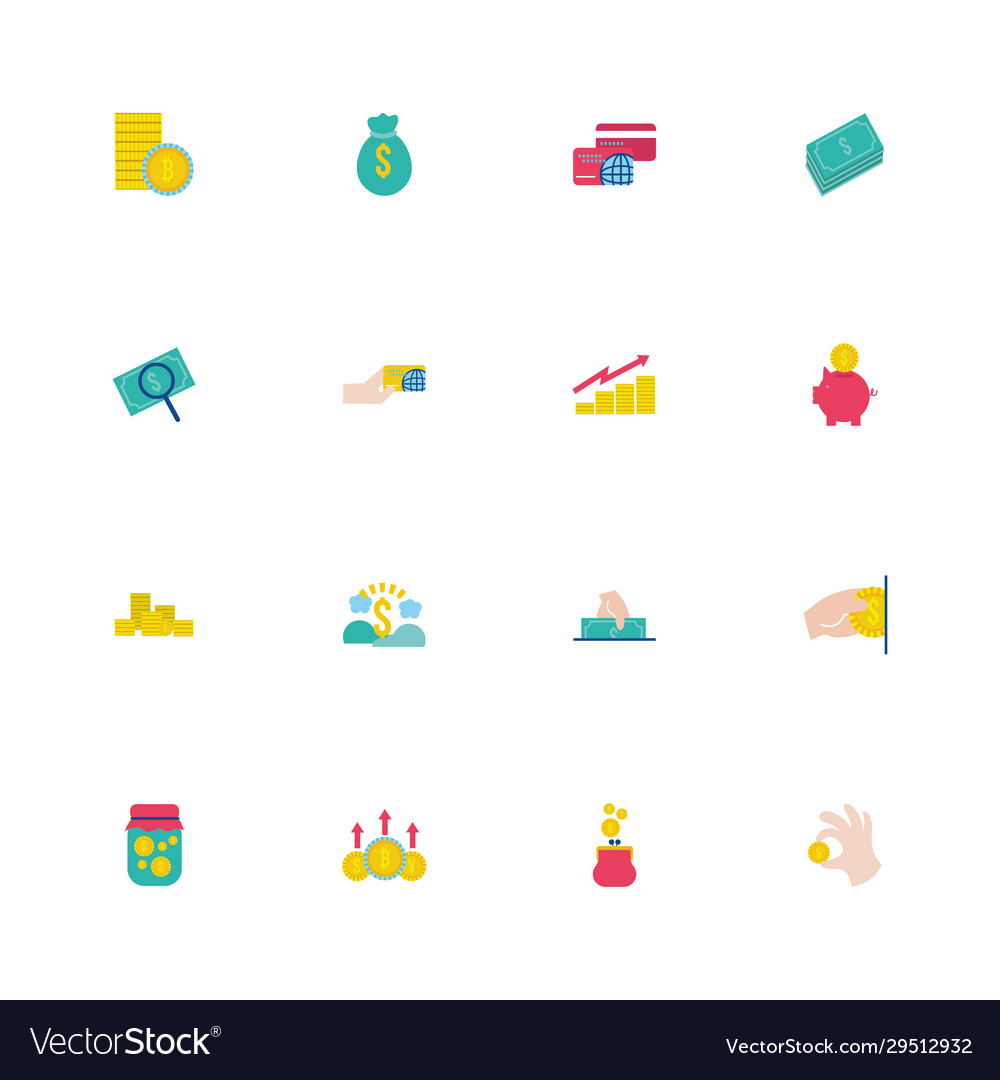 Bundle saving set flat style icons Royalty Free Vector Image