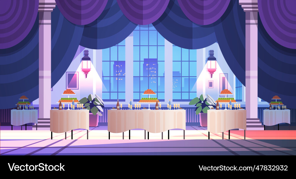 Catering banquet table with food and drinks self Vector Image