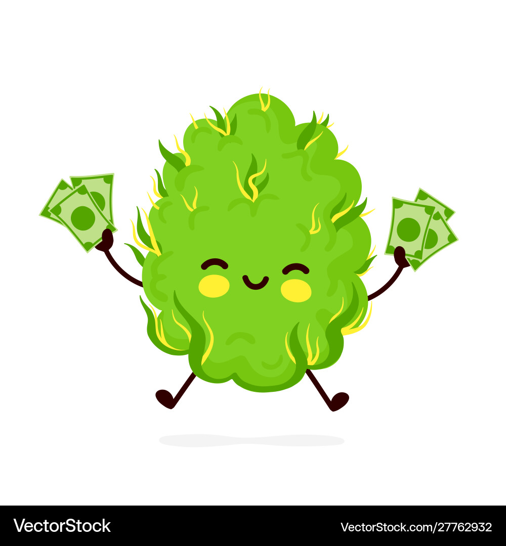 Cute funny smiling happy marijuana weed Royalty Free Vector