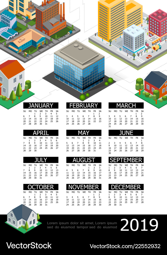Isometric cityscape 2019 year calendar poster Vector Image