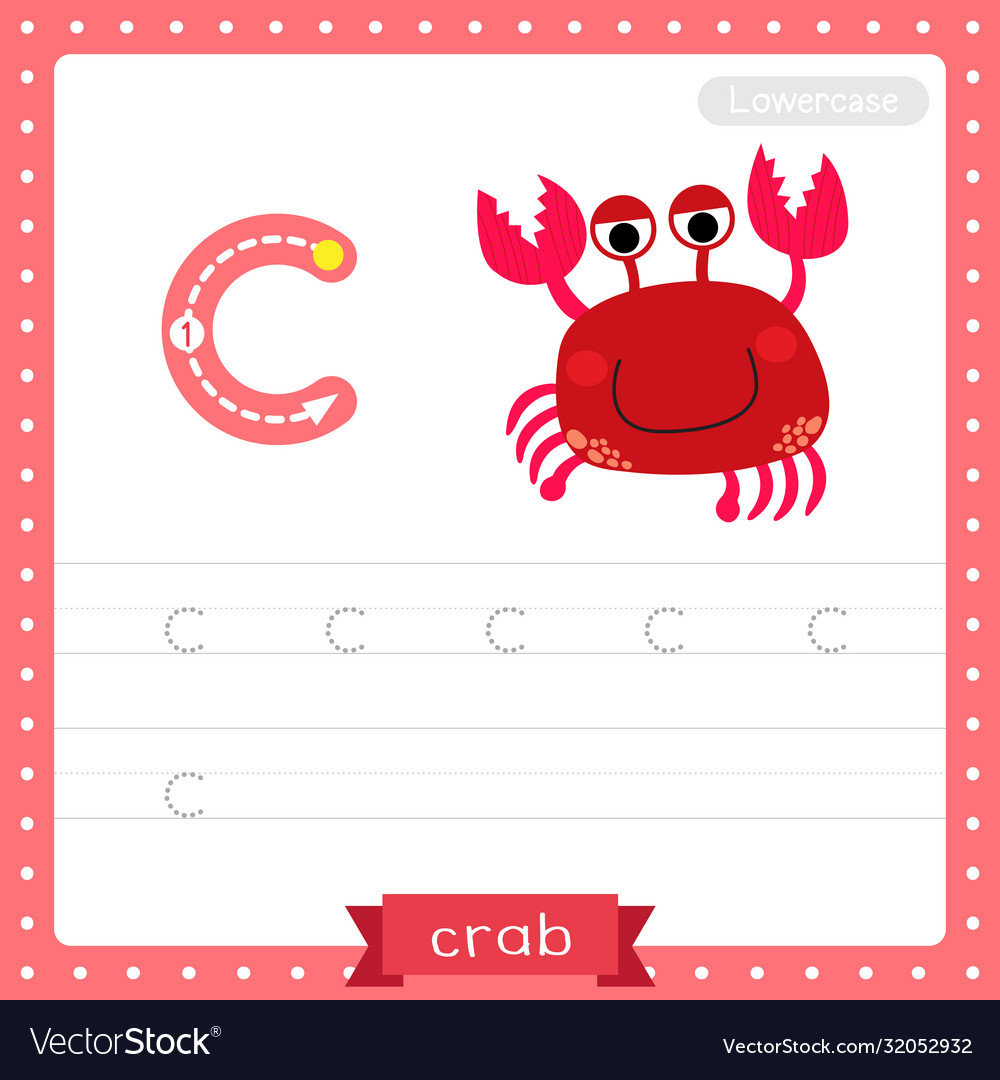 Letter c lowercase tracing practice worksheet red Vector Image