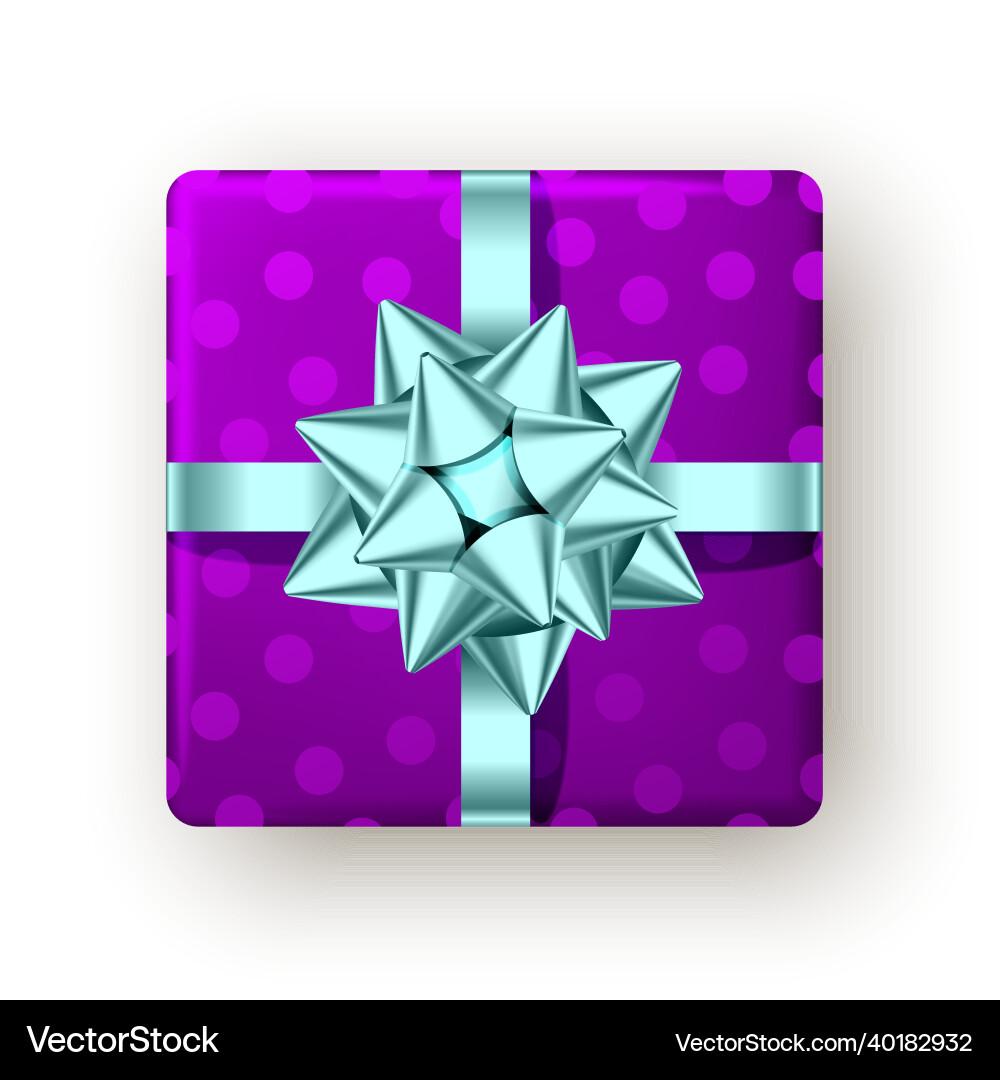 Violet gift box with ribbon and bow top view Vector Image