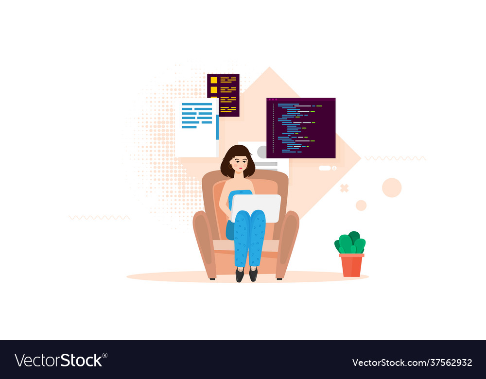 Woman is working on development flat Royalty Free Vector
