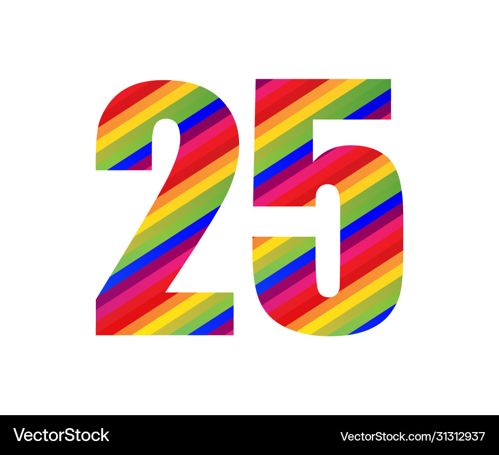 25 number rainbow style numeral digit colorful Vector Image
