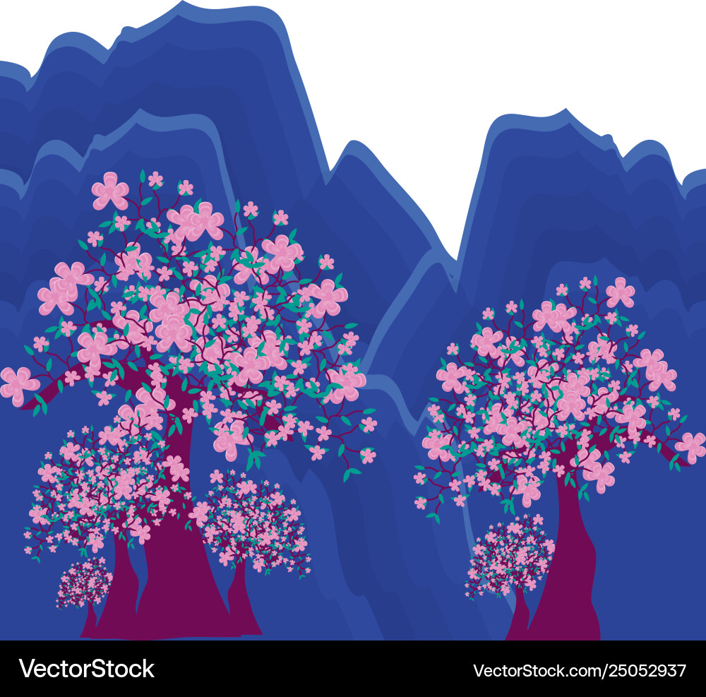 Chinese trees with landscape natural icon Vector Image