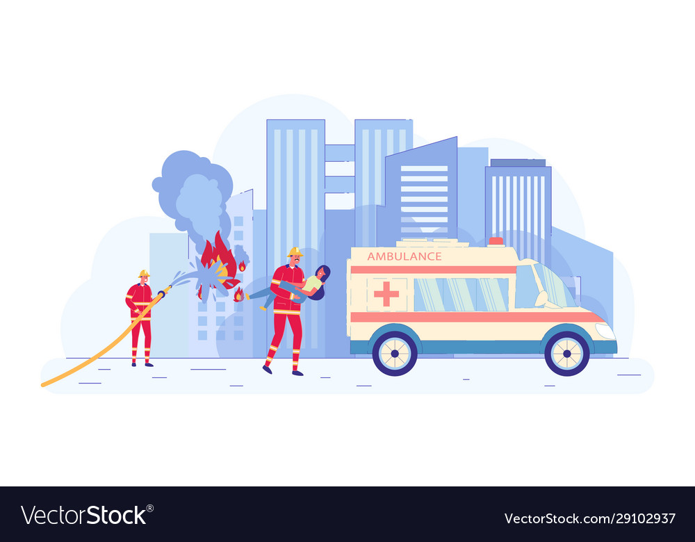 Firefighter rescuing woman from burning home Vector Image