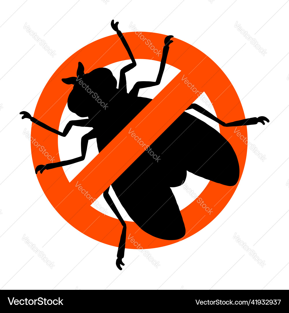 Fly insect prohibition sign black silhouette Vector Image