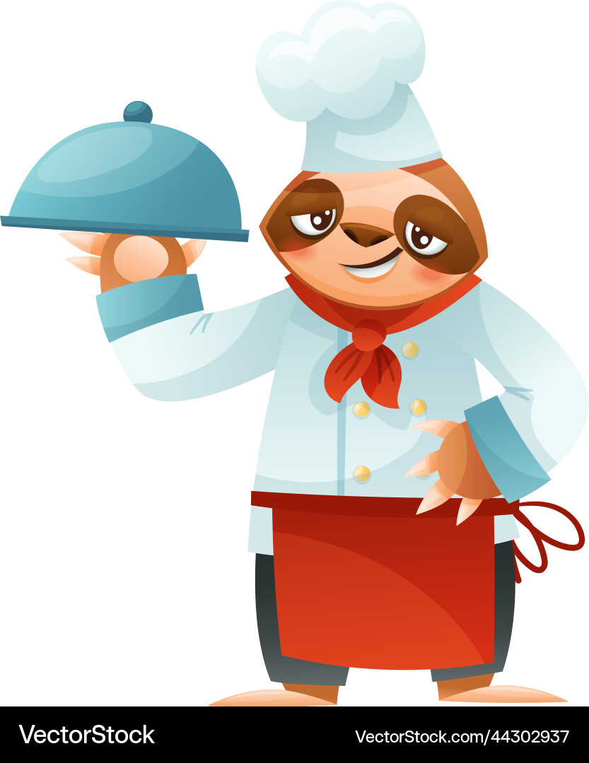Funny sloth mammal as chef wearing red apron Vector Image