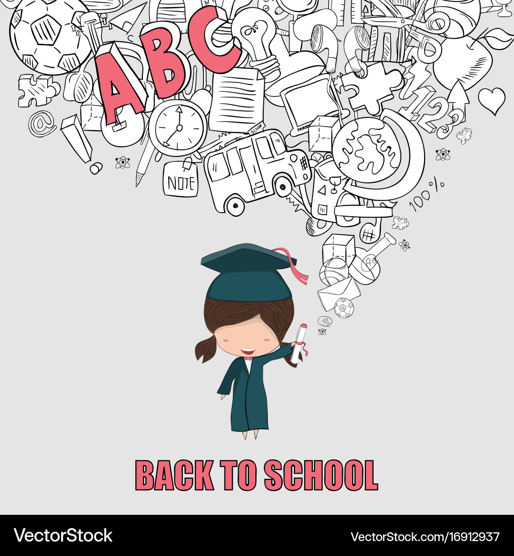 Girl graduated pupils back school background Vector Image