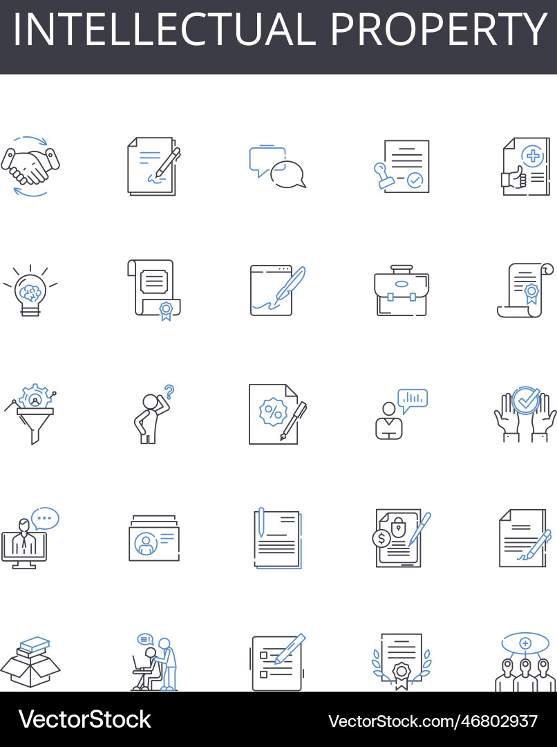 Intellectual property line icons collection Vector Image