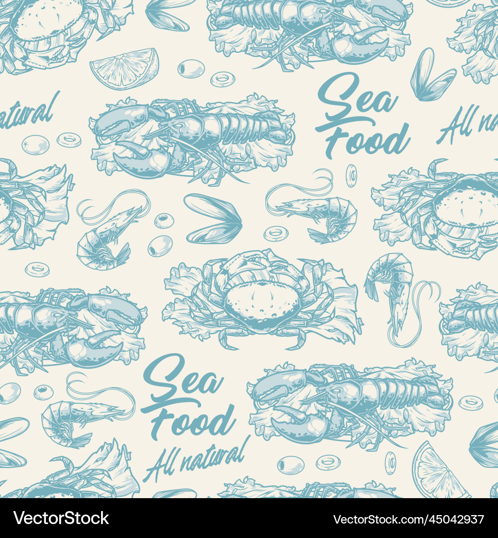 Sea food seamless pattern colorful Royalty Free Vector Image