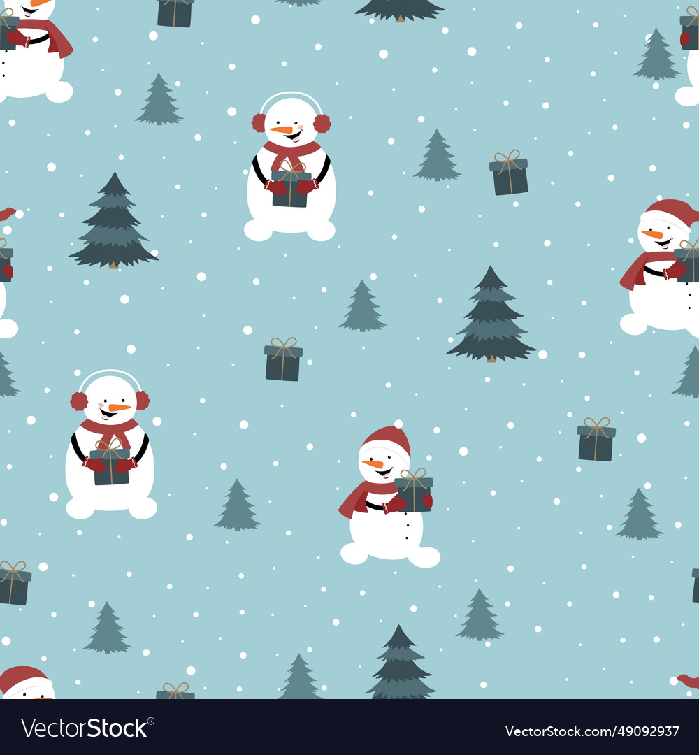 Seamless pattern with cute snowman christmas tree Vector Image