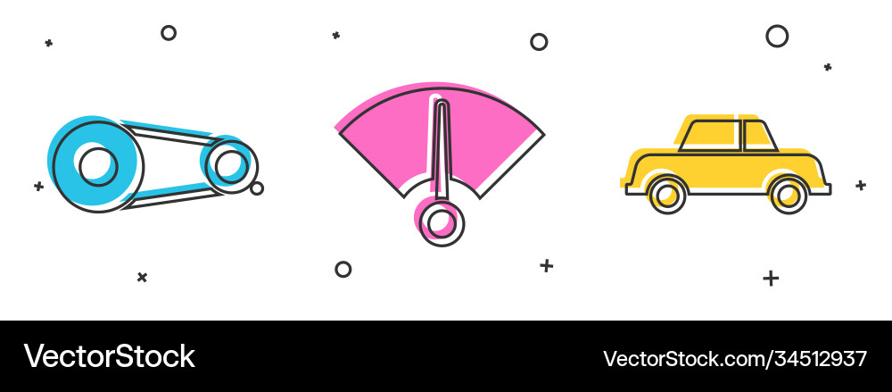 Set timing belt kit speedometer and car icon Vector Image