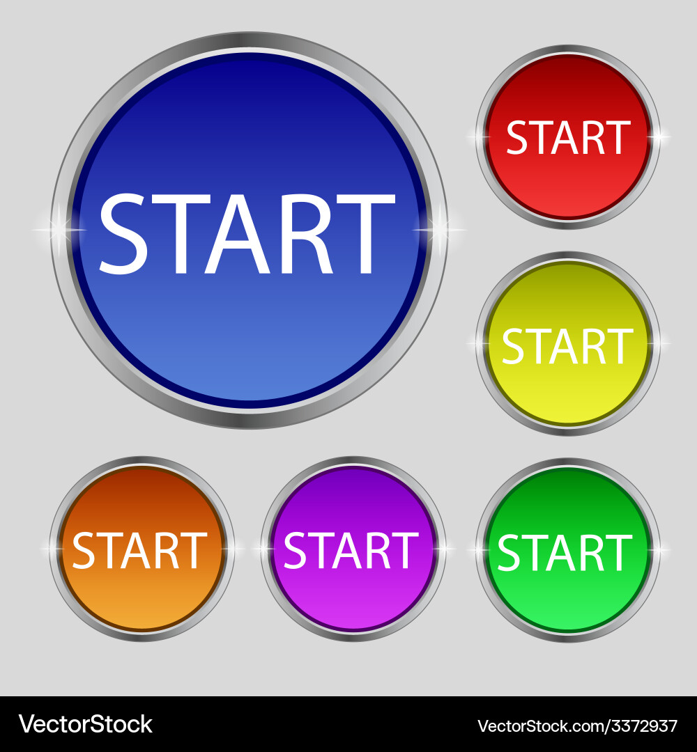 Start engine sign icon power button set of colored