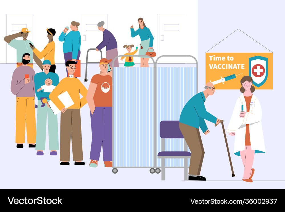 Vaccinating time queue composition Royalty Free Vector Image