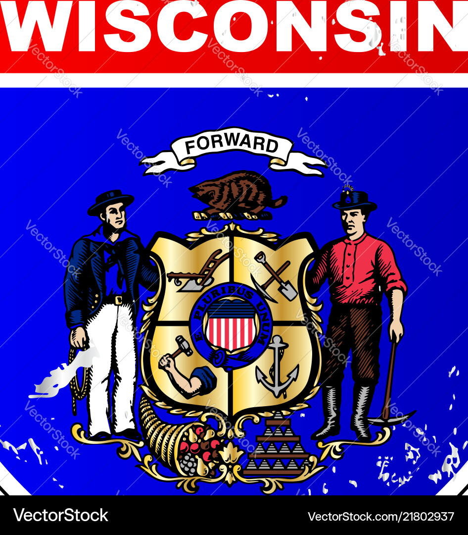 Wisconsin flag icons as interstate sign Royalty Free Vector