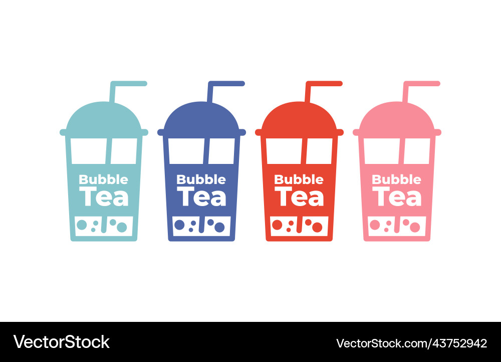 Bubble milk tea icons set colorful simple flat Vector Image