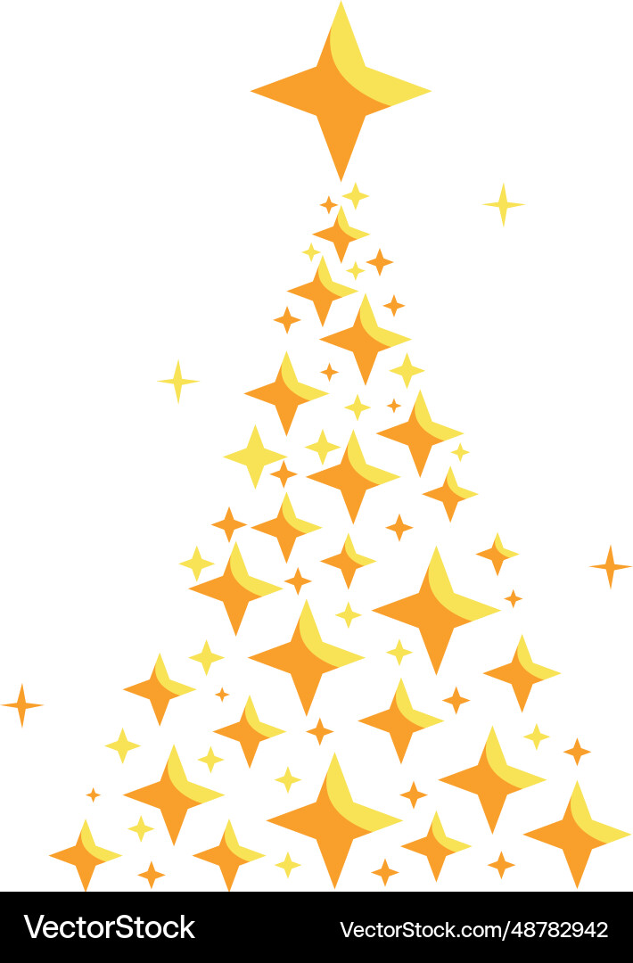 Christmas golden tree with stars Royalty Free Vector Image