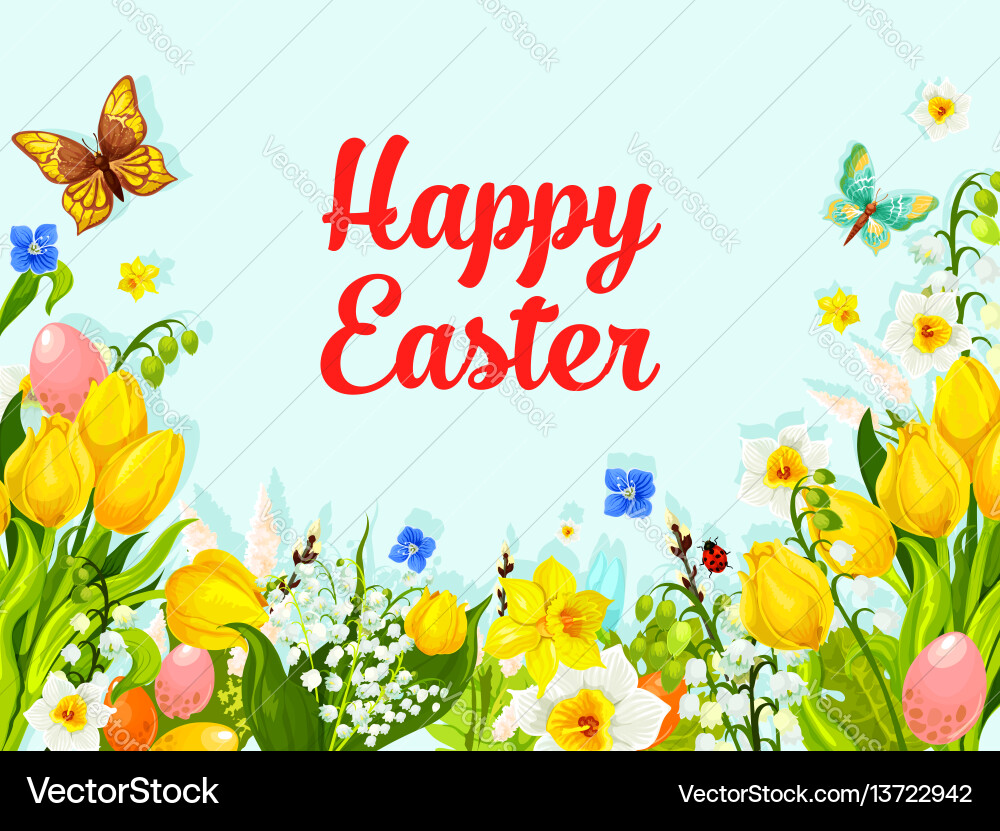 Easter spring flowers holiday greeting card Vector Image