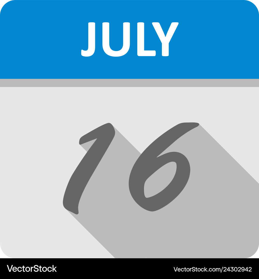 July 16th date on a single day calendar Royalty Free Vector