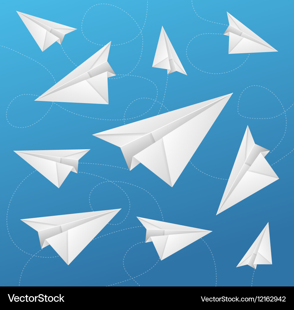Paper aircraft fly on blue background Royalty Free Vector