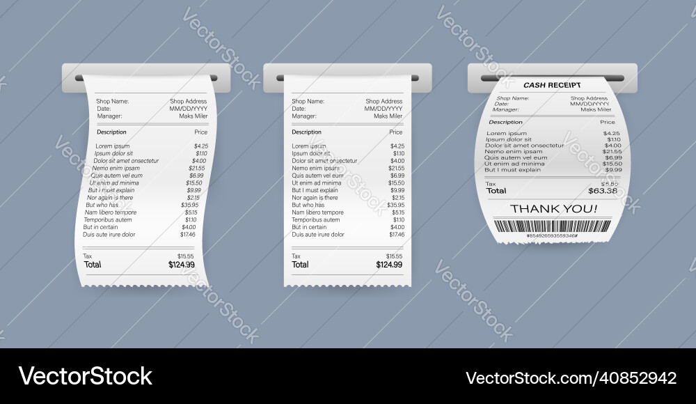 Receipts of realistic payment Royalty Free Vector Image