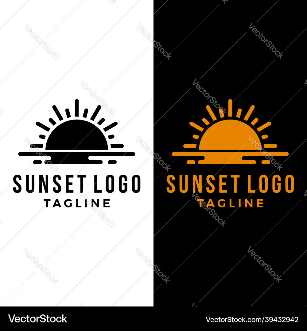 Sunset sunrise graphicsea reflection sun logo Vector Image