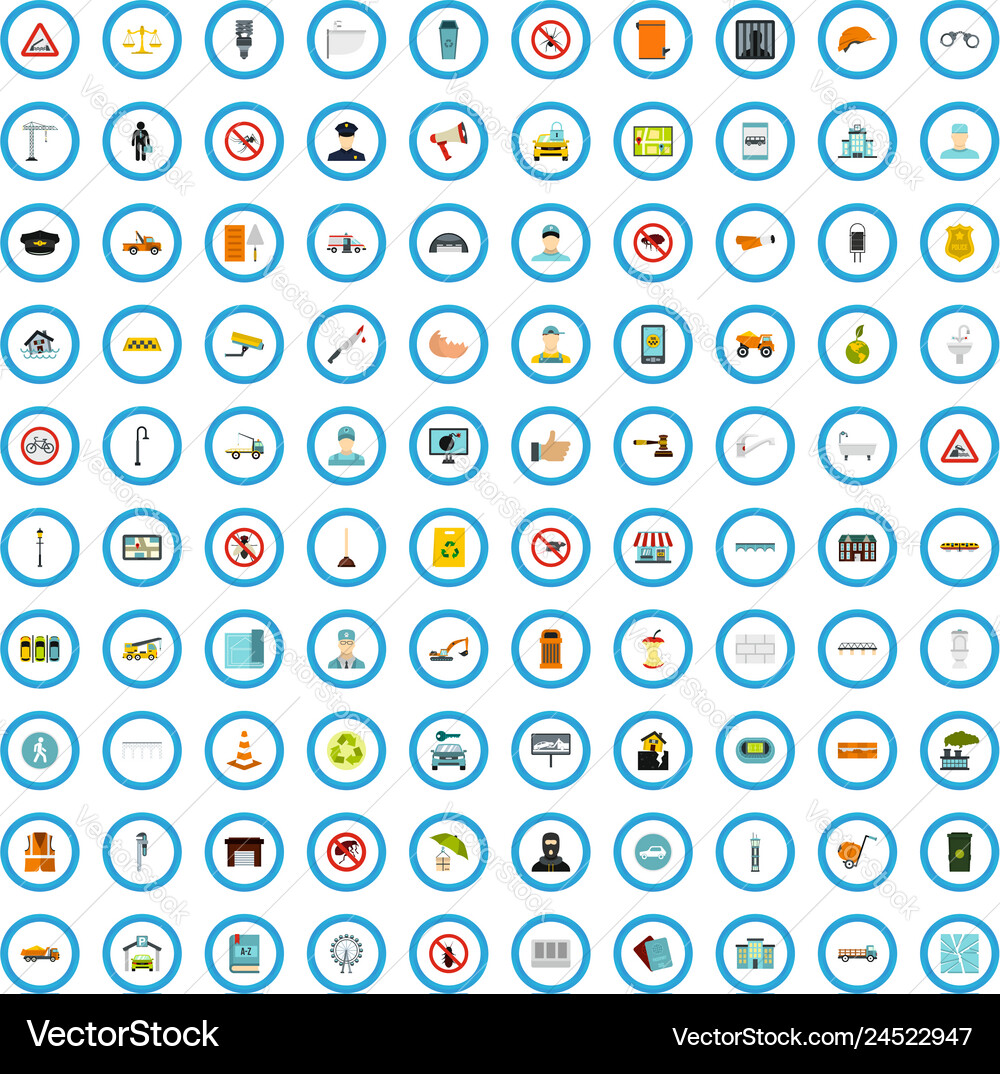 100 municipal icons set flat style Royalty Free Vector Image