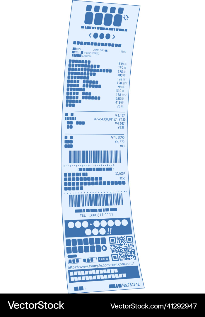 Blue color curved shopping receipt Royalty Free Vector Image