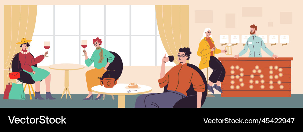 Cafe interior with happy visitors people sitting Vector Image
