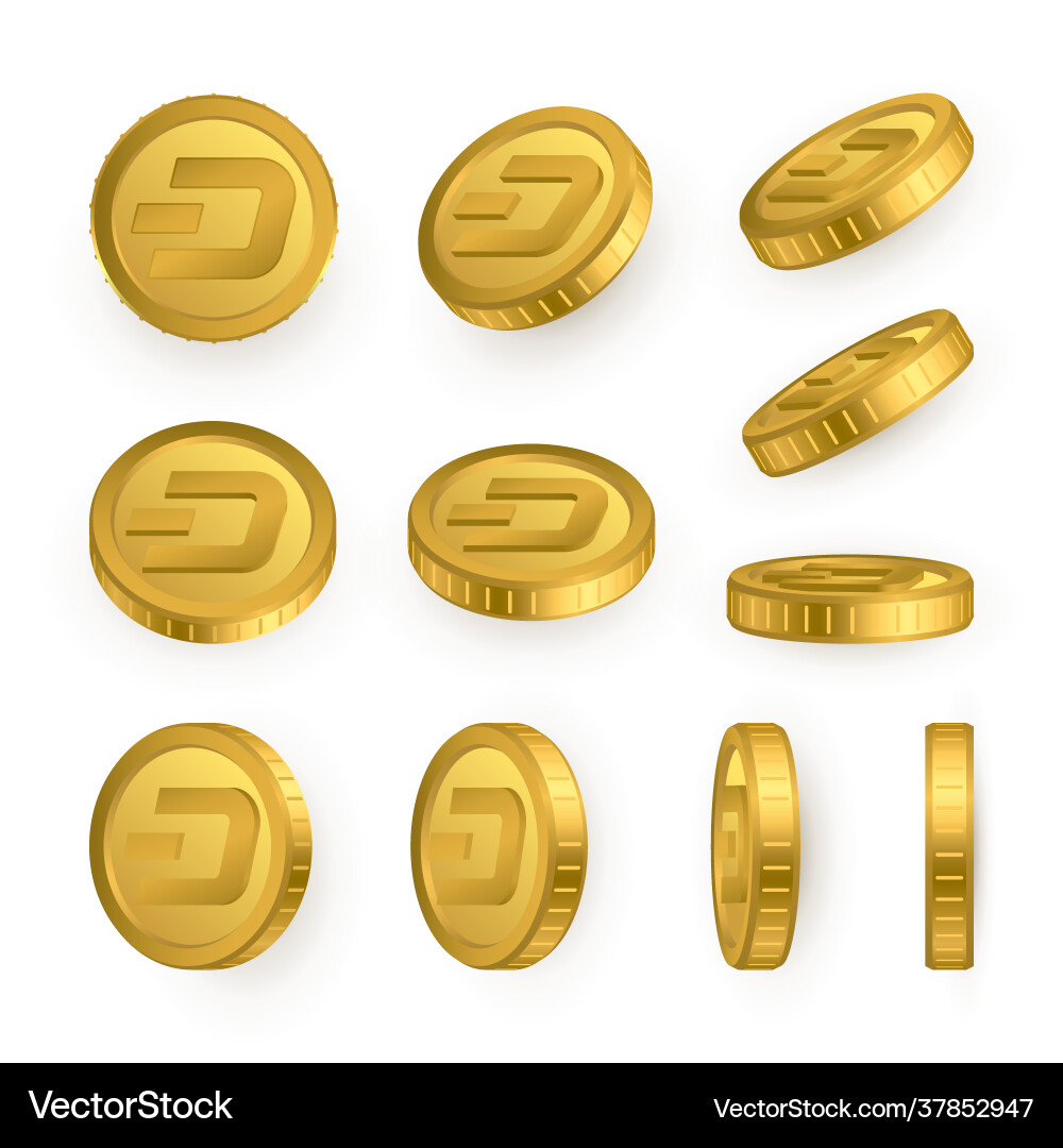 Dsh dash gold coins set isolated on white Vector Image