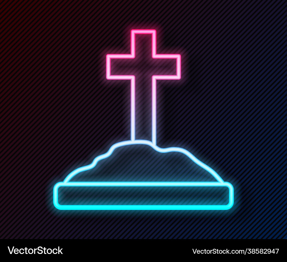 Glowing neon line grave with cross icon isolated Vector Image